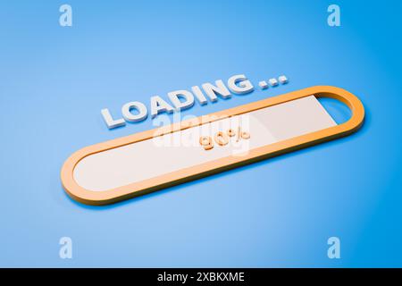 Progress bar in 3d with the text "uploading" above and a percentage ...