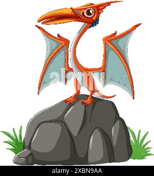 Cartoon pterodactyl standing on a rock Stock Vector Image & Art - Alamy