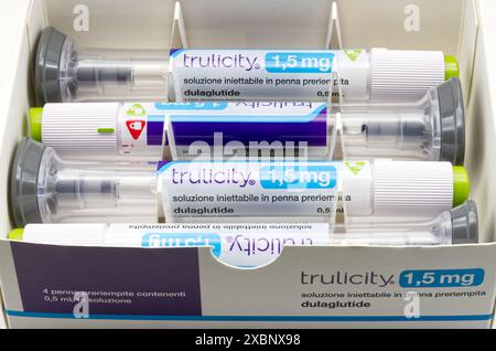 Bologna - Italy - June 6, 2024: Trulicity is a once-weekly injectable ...