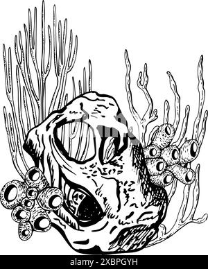 Coral reef underwater seabed composition with exotic Moorish idol fish ...