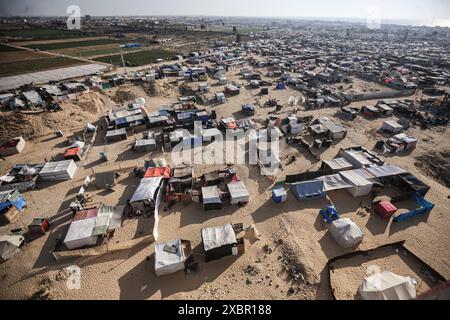 shows tents for displaced Palestinians at al-Mawasi area in the ...