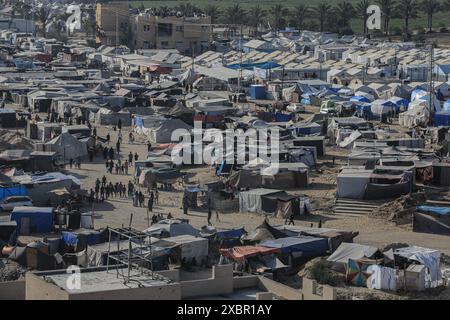 shows tents for displaced Palestinians at al-Mawasi area in the ...