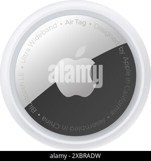 Apple AirTag device on a white background, vector illustration. AirTag ...