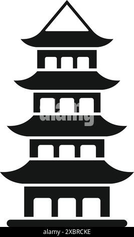 Black silhouette of a multi tiered pagoda, a traditional japanese ...