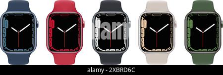 Set of Apple Watch 7 Series, in sideway, in official colors, on a ...