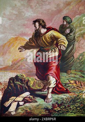 Illustration of Moses Breaking the Tablets of the Law after seeing the ...