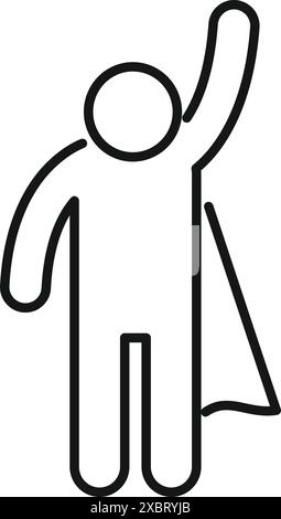 Simple line drawing of a superhero flying with cape waving in the wind ...