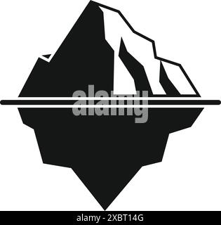 Black silhouette icon of an iceberg floating on water surface showing ...