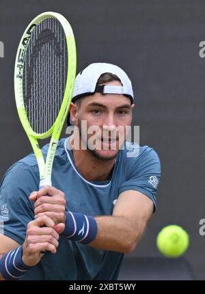 Stuttgart, Germany. 13th June, 2024. Christina Eisenbarth, founder of Hydroskin, shows a ...