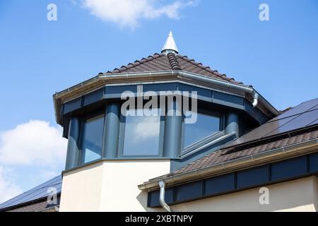 Strikingly beautiful roof construction with round dormer Stock Photo ...