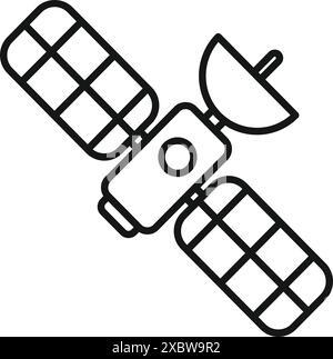 Simple line drawing of a satellite orbiting earth with solar panels for ...