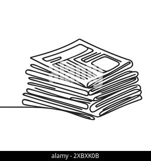 One line drawing of a stack of news newspapers. Vector illustration ...