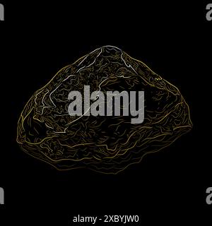 Color line art of natural gold nugget on black background. Vector ...