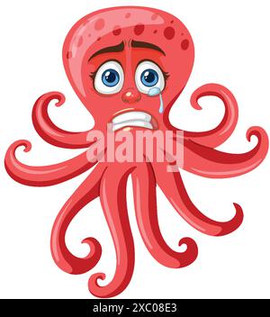 Sad blue octopus , illustration, vector on white background Stock ...
