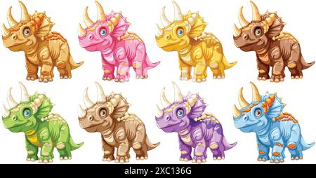Vibrant cartoon dinosaurs in various colors and styles Stock Vector ...