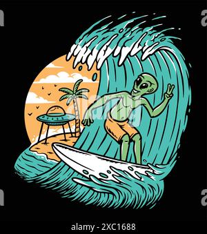 Alien chilling on the beach illustration Stock Vector Image & Art - Alamy