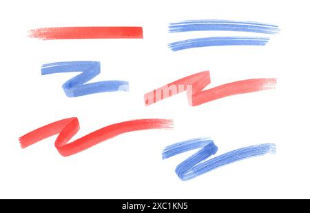 Watercolor blue and red bending strokes in motion. Abstract stain ...