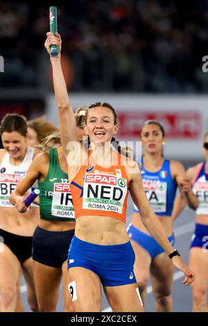 Femke Bol of the Netherlands competing in the women’s 400m hurdles race ...