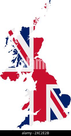 United Kingdom country silhouette with flag on background on white ...