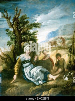 Domenico Fetti painting; Adam and Eve at Work, c. 1618-1620. Italian ...