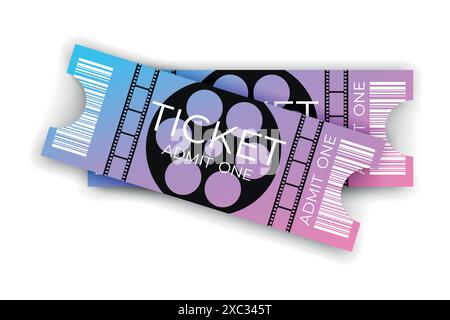 Cinema tickets with barcode. Realistic style front view. Design with film reel. Cinema ticket ...
