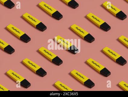 Yellow highlighter isometric pattern. 3d illustration Stock Photo - Alamy