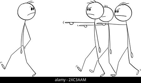 Team or crowd pointing at another person, vector cartoon stick figure ...
