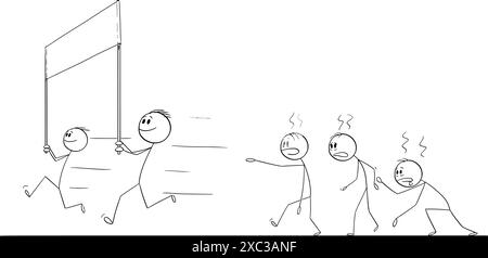 Competitors are trying to get to the finish line, vector cartoon stick ...