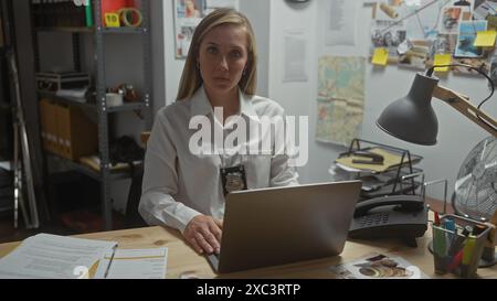 serious female detective investigating evidence at crime scene Stock ...