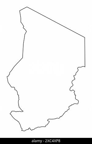Chad - solid black outline border map of country area. Simple flat ...