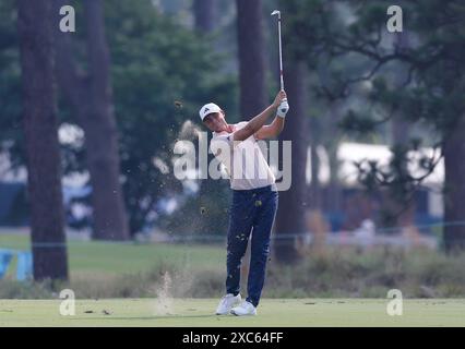 Ludvig Åberg of Sweden hits an approach shot to the 3rd hole in the ...