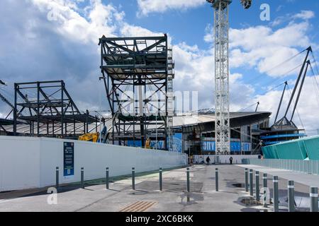 Etihad stadium North Stand expansion. One of the support towers for the ...
