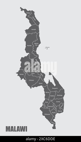 Malawi map. Blank vector map of the Country with regions. Borders of ...