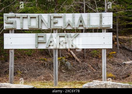 Welcome to Sherbrooke sign on highway 7 in Nova Scotia, Canada Stock ...
