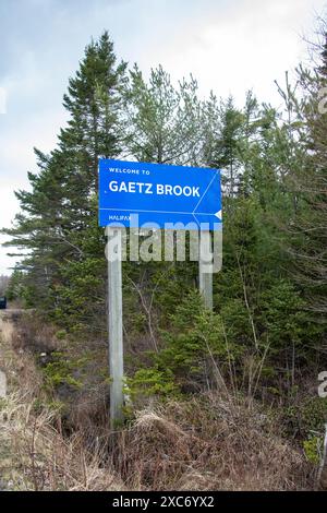 Welcome to Gaetz Brook sign on highway 7 in Nova Scotia, Canada Stock ...