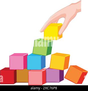 Hand stacking colorful blocks in sequence Stock Vector Image & Art - Alamy