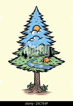 Silhouette of mountain with spruce landscape Stock Vector Image & Art ...