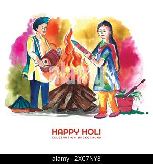 Modern young couple playing festival of colors happy holi background ...