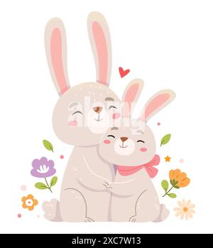 Illustration of Happy Cartoon Rabbits Family with Newborn Stock Vector ...