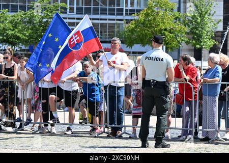 Bratislava, Slovakia. 15th June, 2024. People look at new Slovak ...