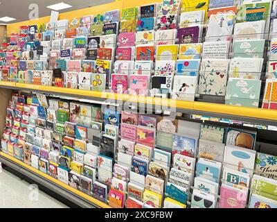 Colorful birthday, new born, greeting card aisle in Target retail store ...