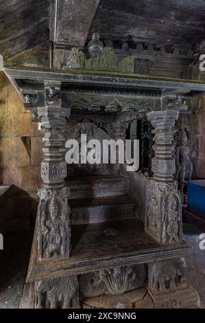 06 04 20014 Stone triloka mandapa with Shiva and Parvathi sitting on ...