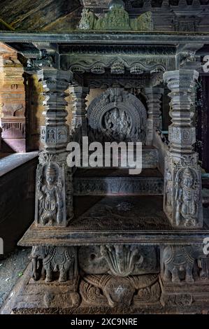 06 04 20014 Stone triloka mandapa with Shiva and Parvathi sitting on ...
