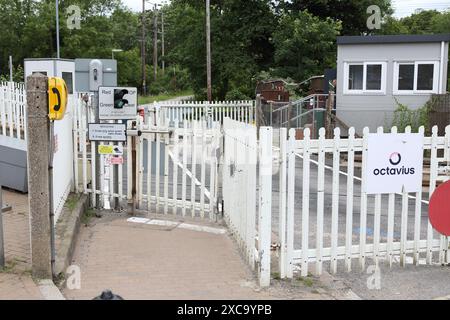 Railway pedestrian crossing Farnborough North station Hampshire UK ...