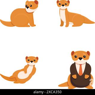 Cute mink icons set cartoon vector. Funny cartoon mink animal. Cartoon ...