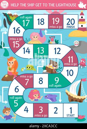 Under the sea dice board game for children with cute animals. Ocean ...