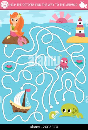 Mermaid maze, seek and find game with seashells, crown. Attention ...