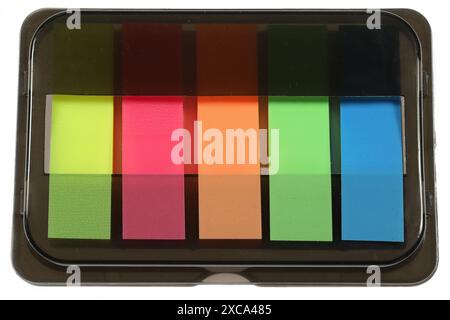index tabs in dispenser isolated on white background Stock Photo - Alamy