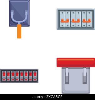 Electric switchboard icons set cartoon vector. Work engineer. House ...