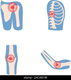 Rheumatism icons set cartoon vector. Human joint with pain ring ...
